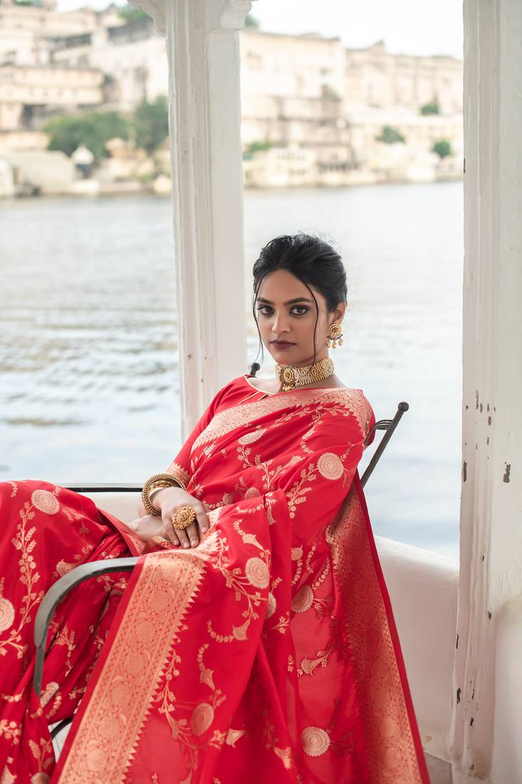 RED MOST UNIQUE PRETTY SILK SAREE - Mr & Mrs Creation - 4216312