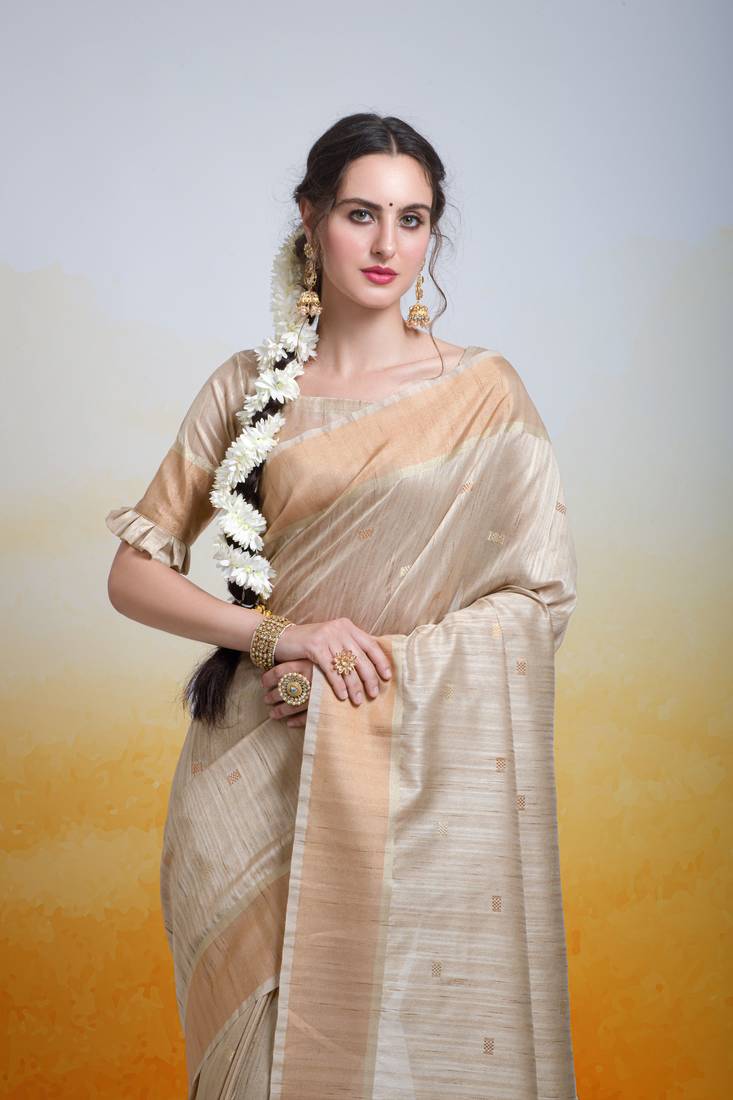 CREAM MOST PRETTY SILK SAREE - SHREE SAI TRADING - 4216721