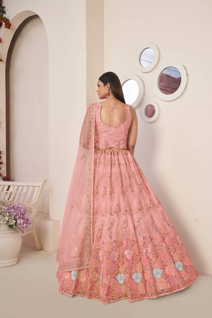 PINK BROIDERED BEAUTIFUL BRIDESMAID SEMI STITCHED LEHENGA - KESAR FAB ...