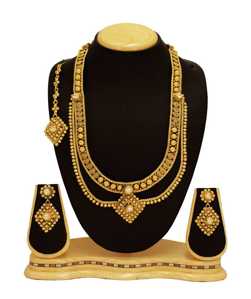 Traditional Gold Color Copper Neckles Set - Satyam Jewellery NX - 638353