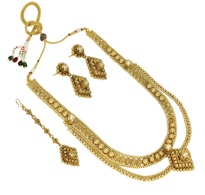 Traditional Gold Color Copper Neckles Set - Satyam Jewellery NX - 638353
