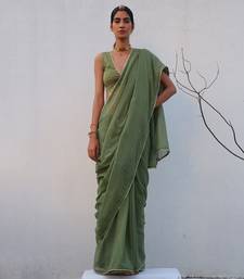 Sage green gauhar saree set - KHARA KAPAS - 4225607