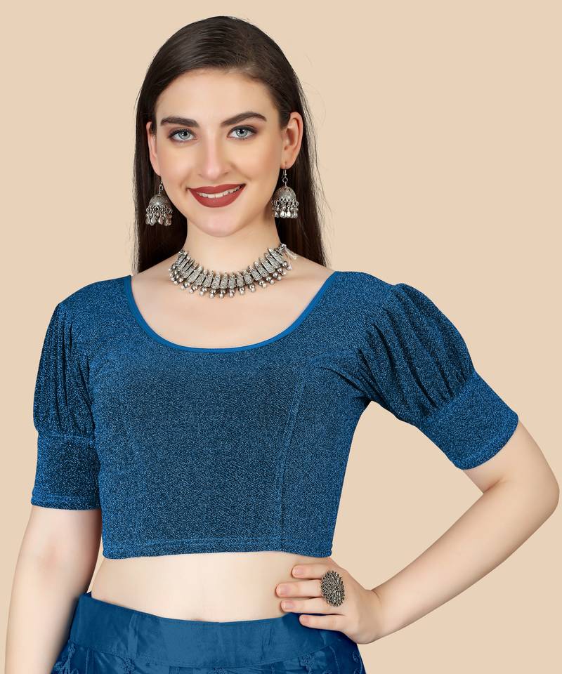 BLUE ROUND NECK WOMAN BLOUSE - Mannequin Store - 4226357