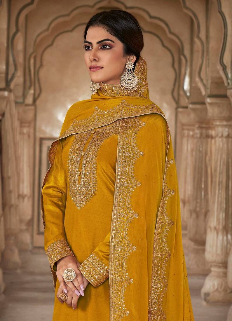 Designer Zari Work Yellow Colour Girlish Palazzo Dress - KSM PRINTS ...