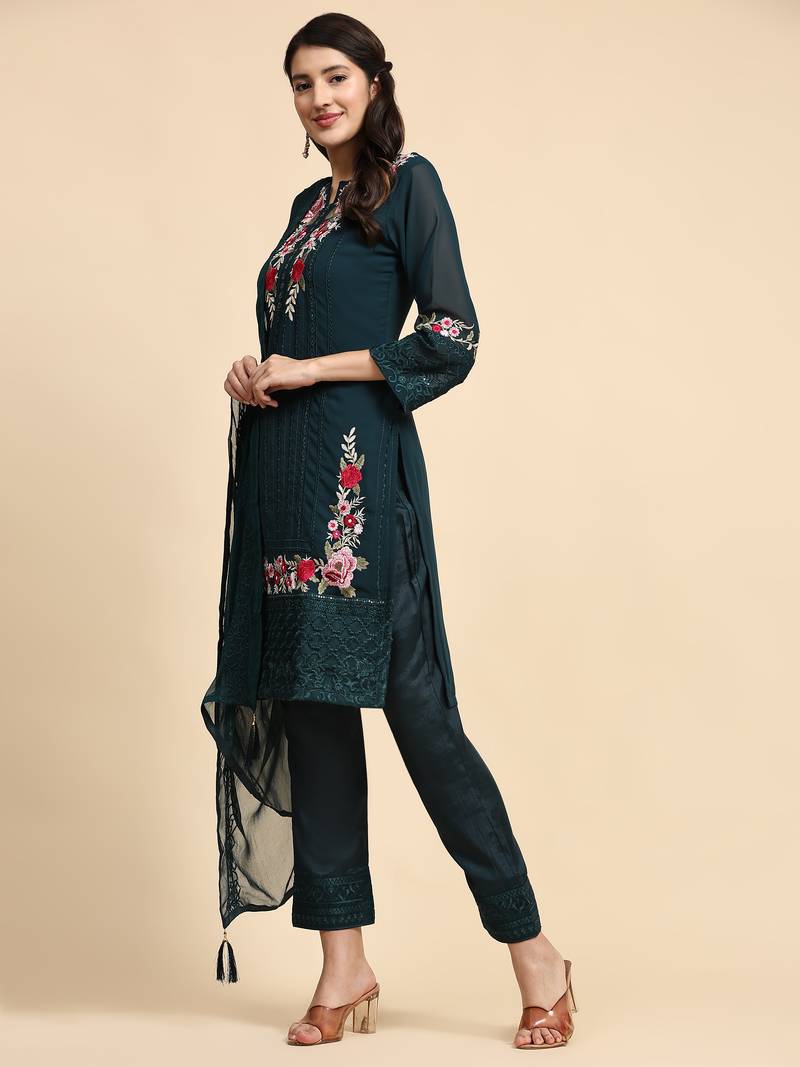 Rama Colour Girlish Resham Embroidered Pakistani Style Suit - KSM ...