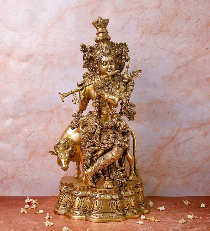 The Advitya Gokula Krishna With A Cow And A Calf Statue Idol Murti - The Advitya - 4230079