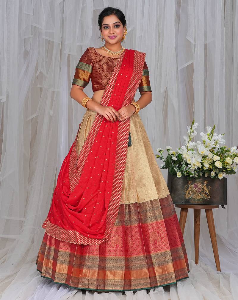 South Indian Kanjivaram silk Half Saree - HALFSAREE STUDIO - 4230660