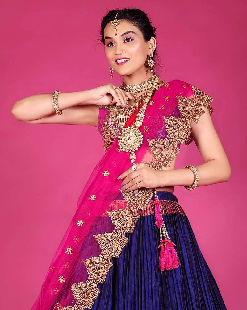 Embellished pleating style designer semi-stitched Half saree with ...