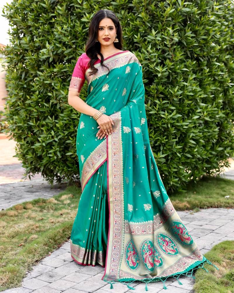 SKY BLUE BANARASI SILK CLASSY SAREE - Mr & Mrs Creation - 4235385