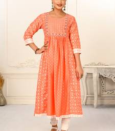 WOMEN COTTON HAND PRINT LIGHT EMBAROIDERY WORK KURTIS - JIVORA - 4235485