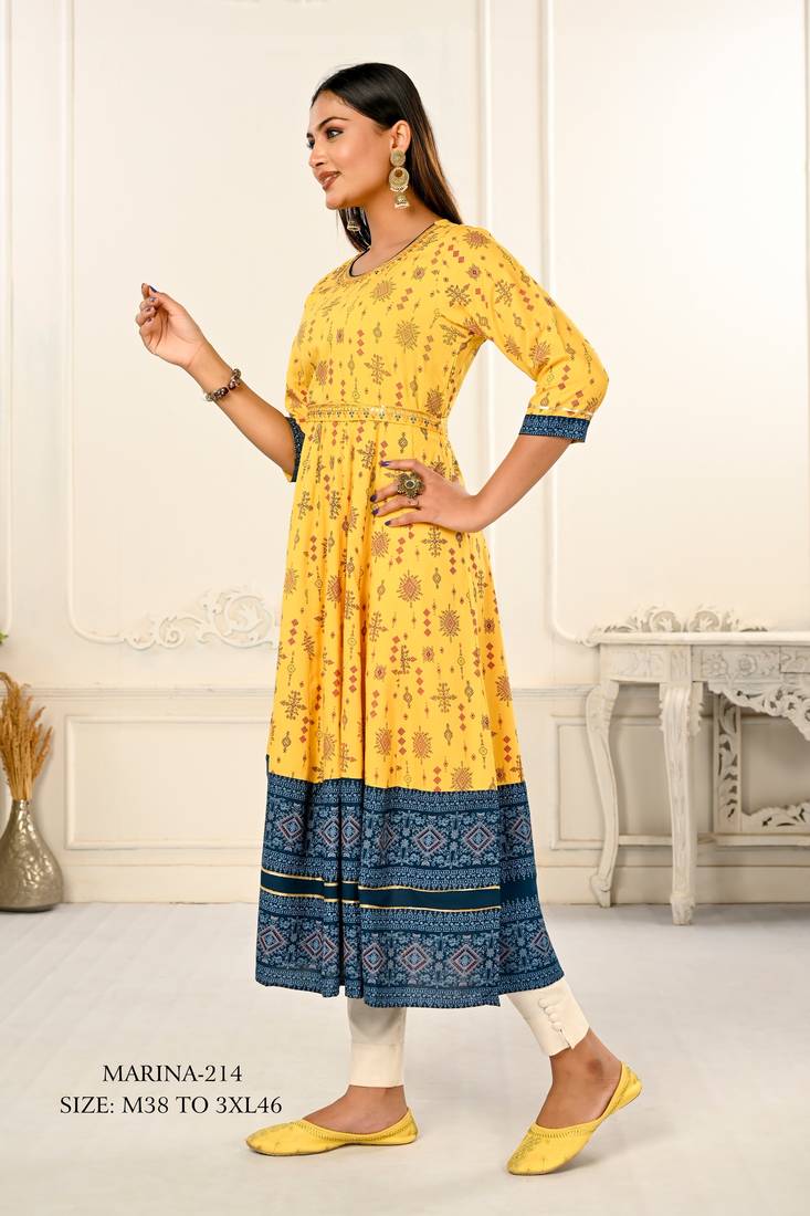 WOMEN COTTON HAND PRINT LIGHT EMBAROIDERY WORK KURTIS - JIVORA - 4235494