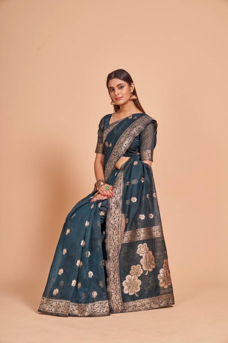 Rama Colour Designer Saree With Sequins Work For Festive Looks - KSM ...