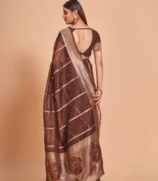 Orange Colour Organza Saree With Beautiful Print And Ethnic Handwork ...