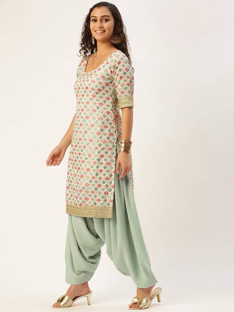 Ethnovog Ready To Wear White Chinon N Silver Patiala Suit - Ethnovog ...