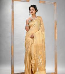 Traditional Light Yellow Matka Silk Sequin Soft Jamdani Saree ...