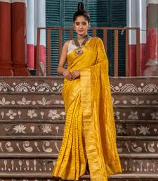 Yellow Silk Matka Handwoven Jamdani Saree - Angoshobha - 4237926