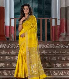 Yellow Silk Matka Handwoven Jamdani Saree - Angoshobha - 4237930