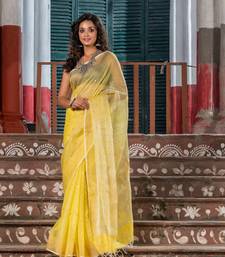 Light Yellow Silk Matka Handwoven Jamdani Saree - Angoshobha - 4237931