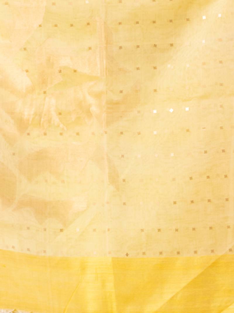 Light Yellow Silk Matka Handwoven Jamdani Saree - Angoshobha - 4237931