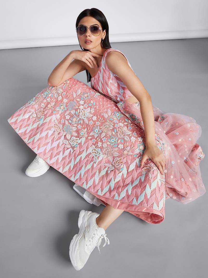 Coral Net heavy Sequinse embroidery Semi-Stitched Lehenga choli ...