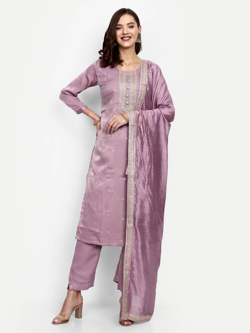 Lavender Colour Velvet Silk Designer Salwar Suits Set - V B SONS - 4239526