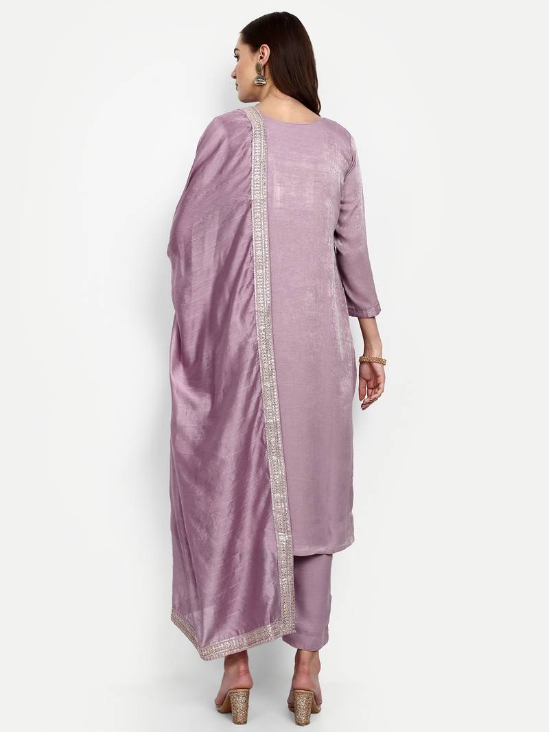 Lavender Colour Velvet Silk Designer Salwar Suits Set - V B SONS - 4239526