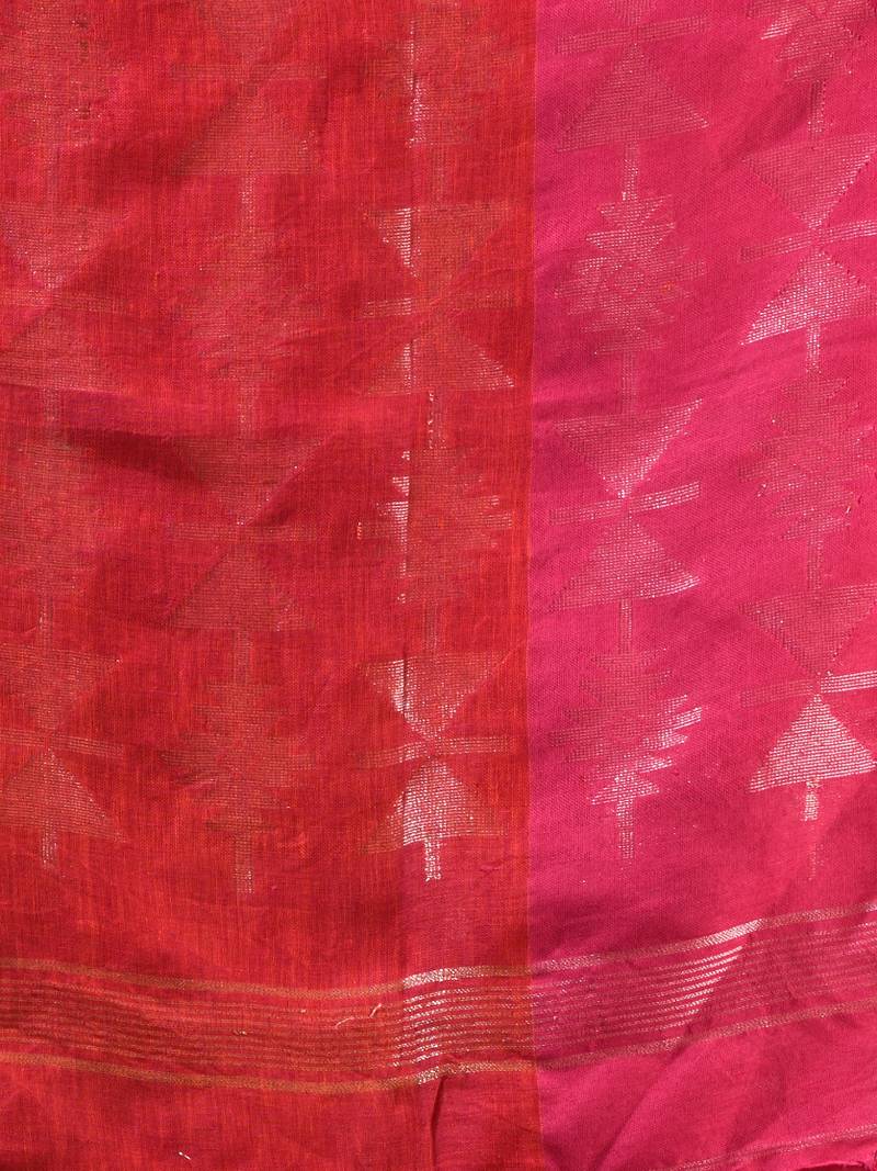 Orange Linen Handwoven Saree With Texture Border - Charukriti - 4239913