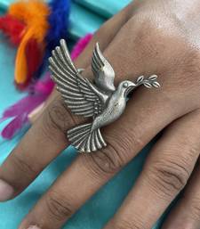 Gypsy ring dove bird design unique oxidized silver afghani mughal ...