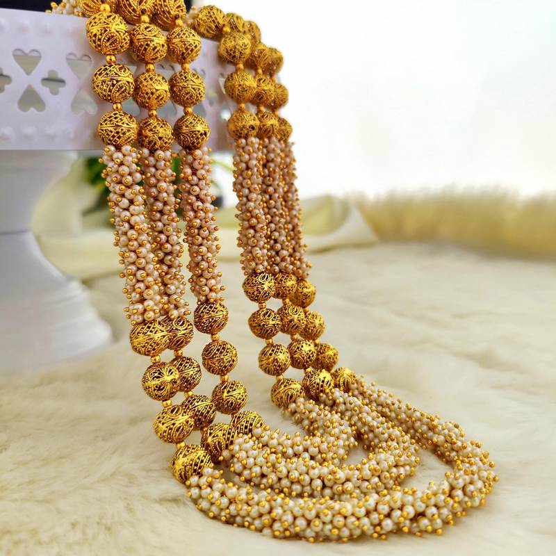 Three layered Pearl Bunch Mala - Shaalin Jewellery - 4245611