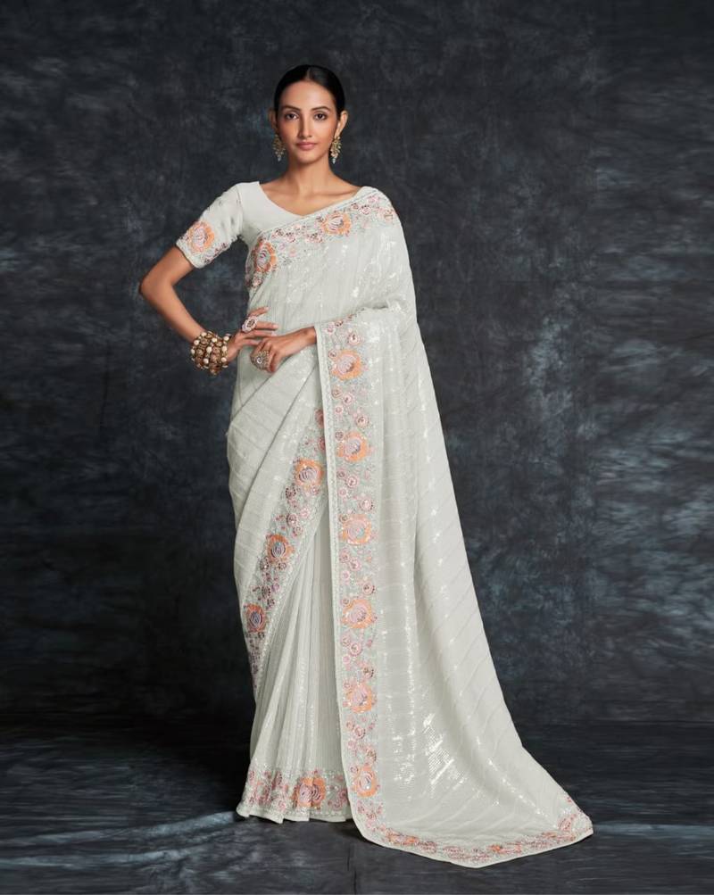 Light Pista Colour Beautiful Egroegtte FabriC Saree - Teeya Creation ...