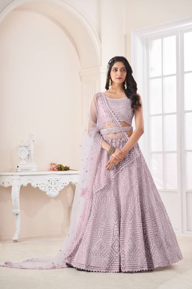 ENCHANTING GREY COLOR THREAD & SEQUINS EMBROIDERED SEMI STITCHED ...