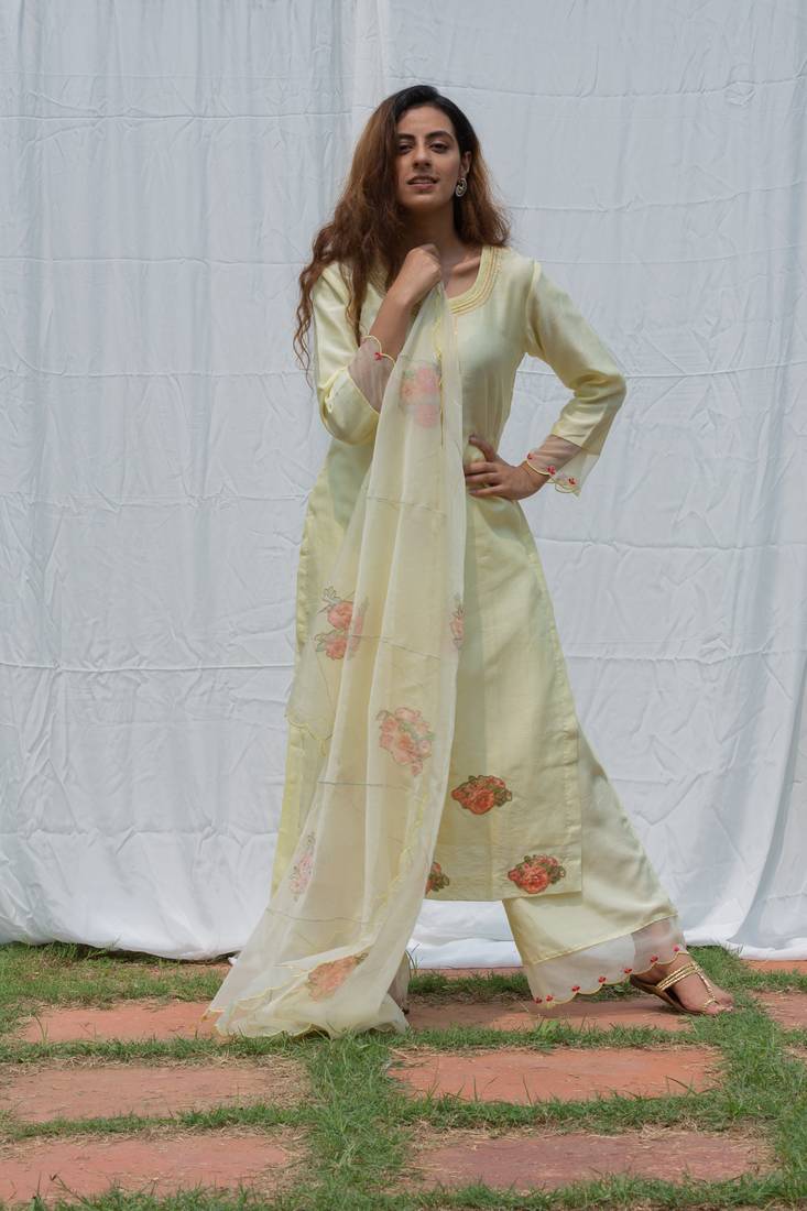 Radhika - lemon yellow suit set - Saatvikei - 4250265