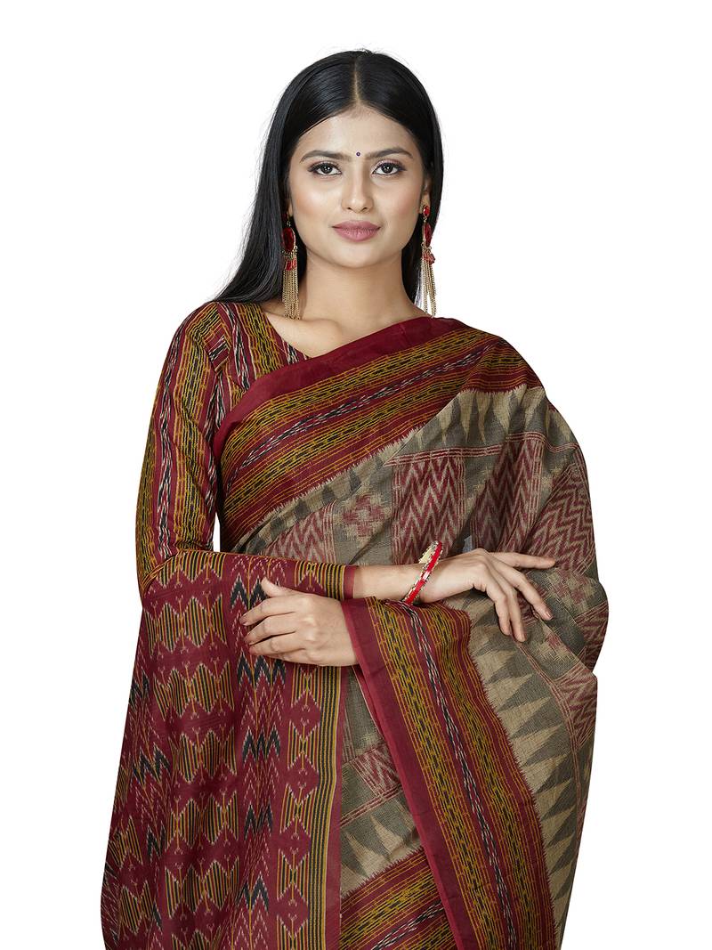 SALWAR STUDIO Women's Multicolor Cotton Ikat Printed Saree - Om ...
