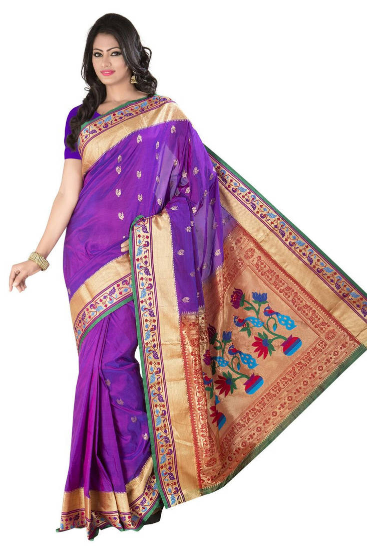 Purple Embroidered Art-Silk Paithani Orissa Saree with Blouse ...