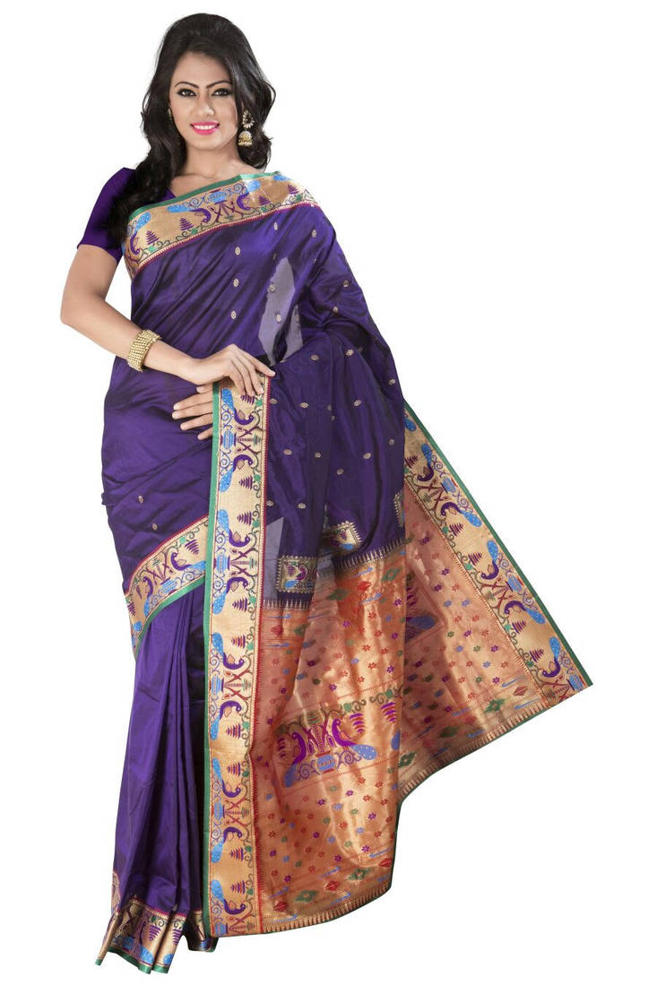 Navy Blue hand_woven art_silk paithani Orissa saree with blouse ...