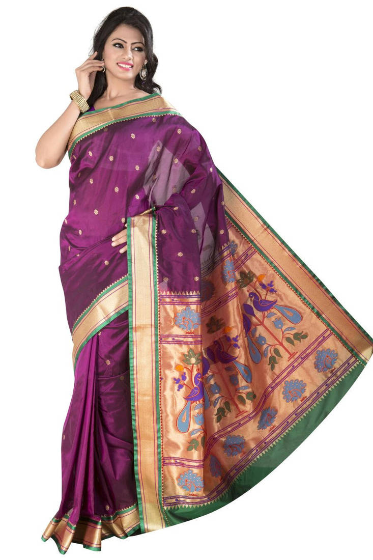 Purple Embroidered Art Silk Paithani Orissa Saree with Blouse ...
