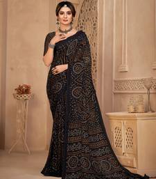 Roop Kashish Black Color Bandhani Print Chiffon Printed Saree And ...