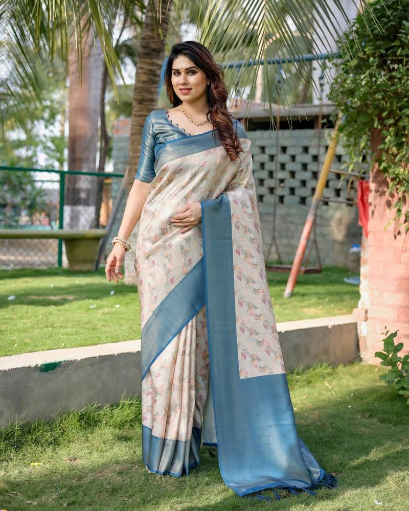 BLUE BANARASI SILK UNIQUE PRETTY SAREE - SHREE SAI TRADING - 4258699