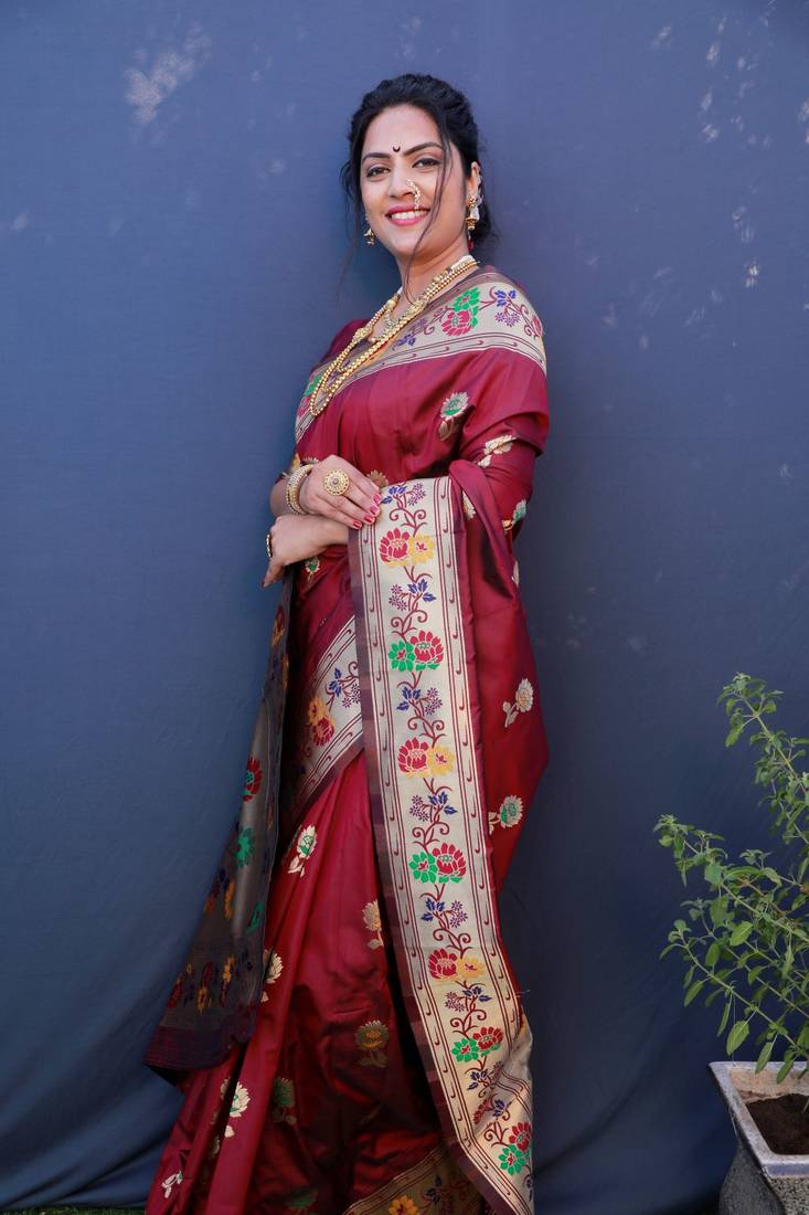 MAROON AMAZING PAITHANI SILK SAREE - SHREE SAI TRADING - 4258794