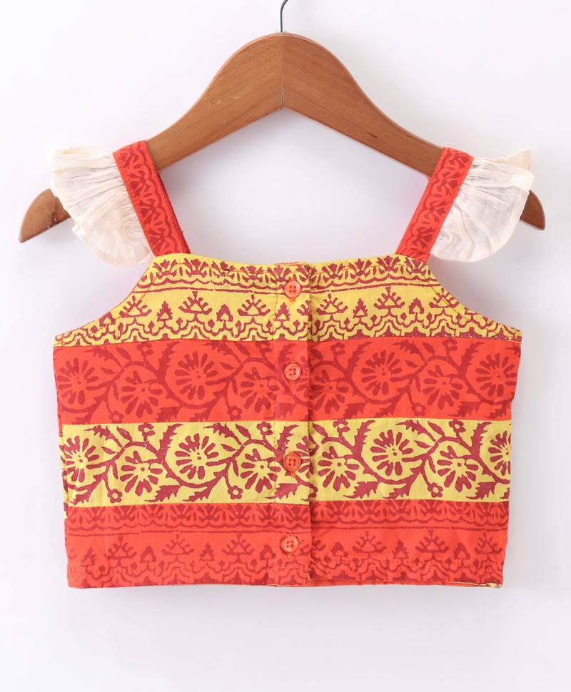 Twisha Girls Printed Top & Ghagra - Orange & Off White - TWISHA - 4259770