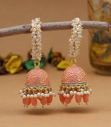 Peach color mint meena earrings - Jaipur Mart - 4259590