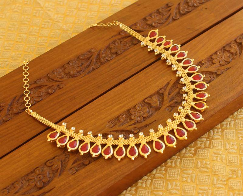 Kerala style gold plated palakka necklace set - URSHI COLLECTIONS - 4259997