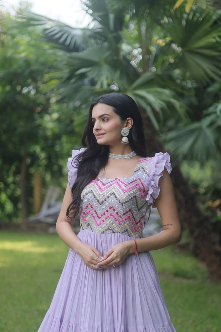 The Allure Of Readymade Lavender Georgette Gowns With Sequins And ...