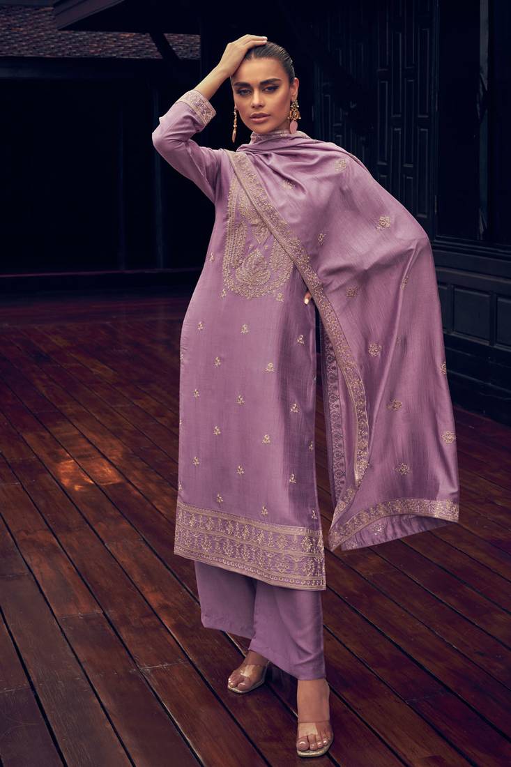 Lavender premium silk thread embroidred work salwar kameez - Lilots ...