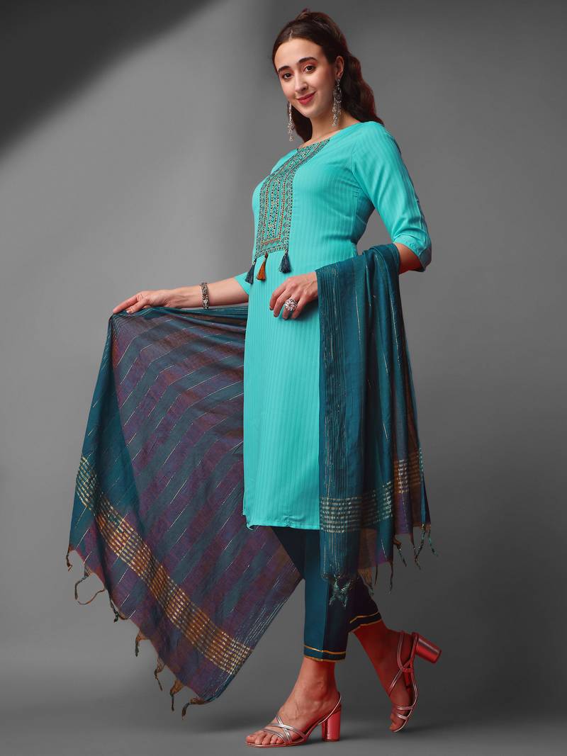 Sky Colour Viscose rayon Kurti - Teeya Creation - 4265579