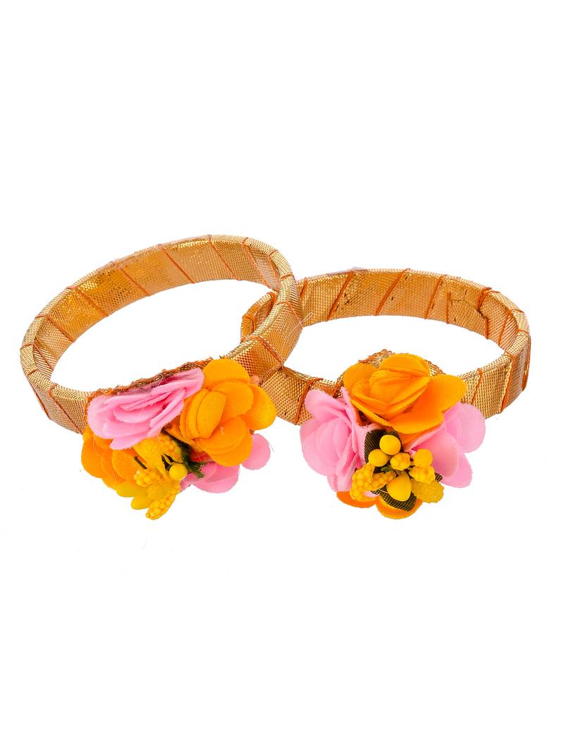 Pink and yellow haldi flower jewellery set - Silvermerc Designs - 4266165