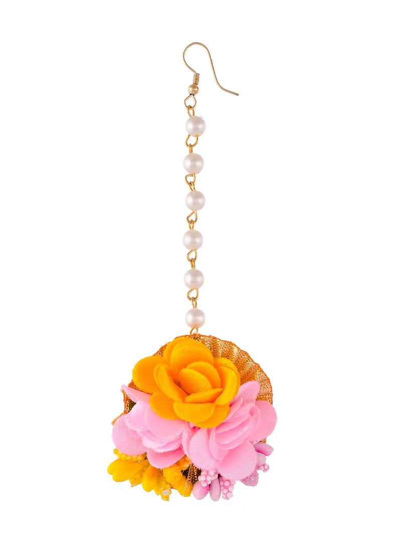 Pink and yellow haldi flower jewellery set - Silvermerc Designs - 4266165