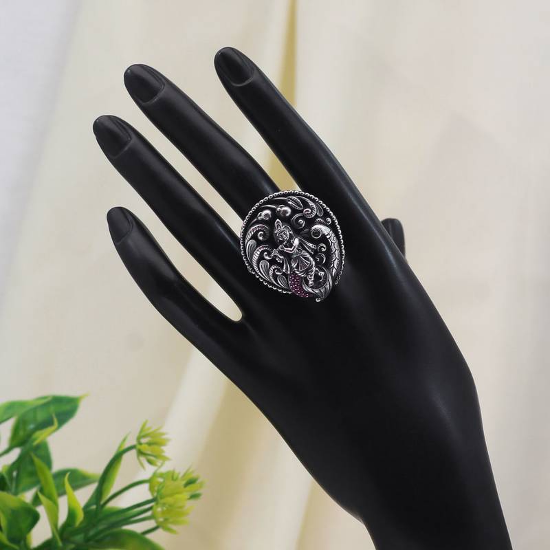 Rani color lord krishna premium oxidised rings - Jaipur Mart - 4266861