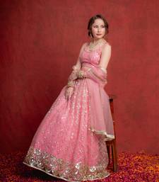 Rouge Pink Gotapatti Scallop Lehenga - 6Y COLLECTIVE - 4269069