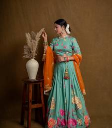 Fern Green Floral Cascade Lehenga - 6Y COLLECTIVE - 4269093